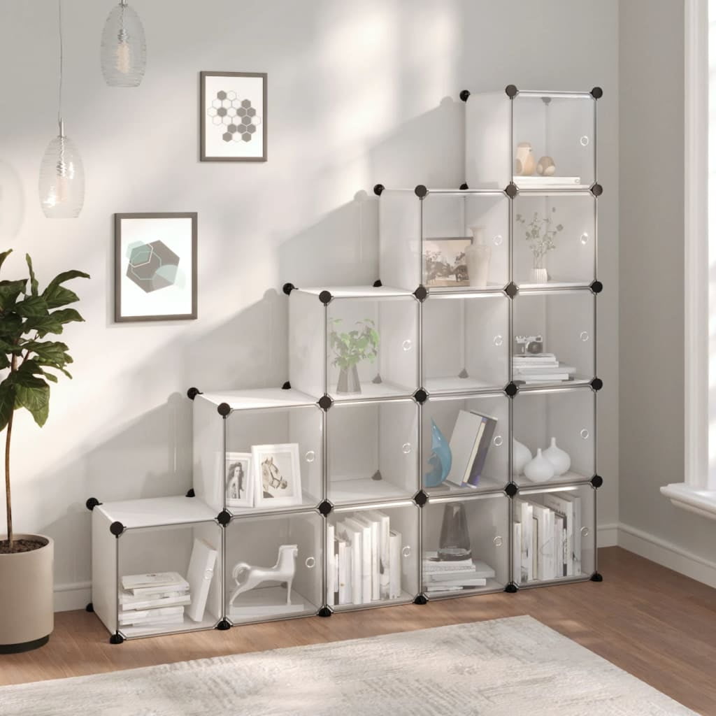 vidaXL Storage Cube Organizer with 15 Cubes and Doors Transparent PP ...