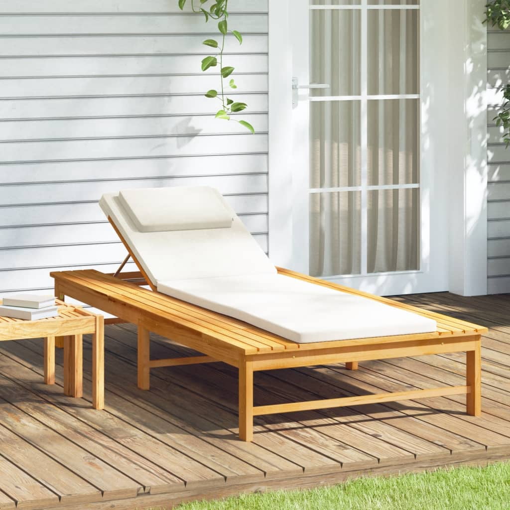 vidaXL Sun Lounger Outdoor Chair with Cushion and Pillow Solid Wood ...