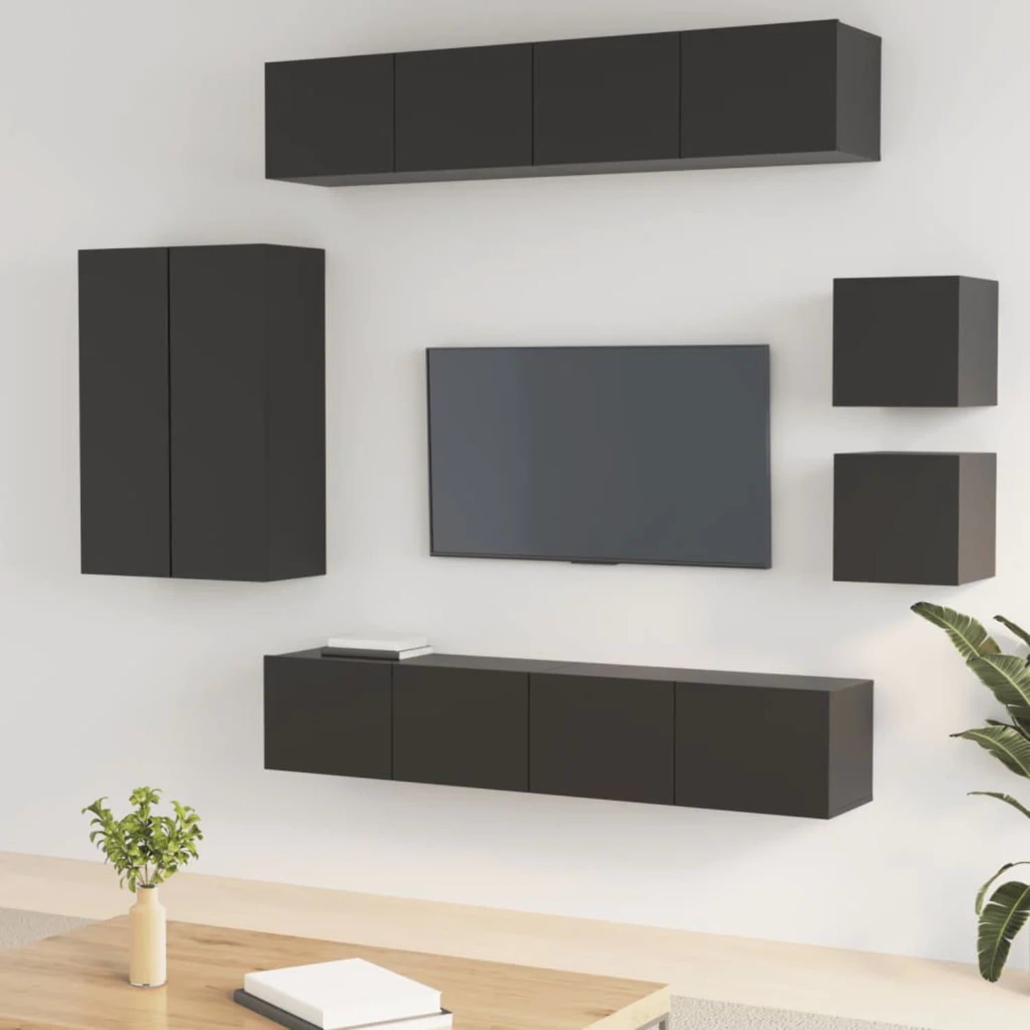 vidaXL TV Stand Set 8 Piece Wall Mounted TV Stand Console Engineered ...