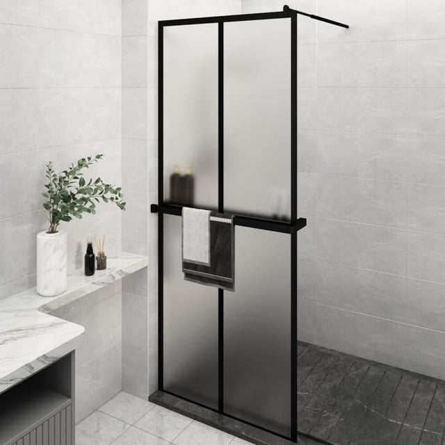vidaXL Walk-in Shower Wall with Shelf Black 31.5"x76.8" ESG Glass ...