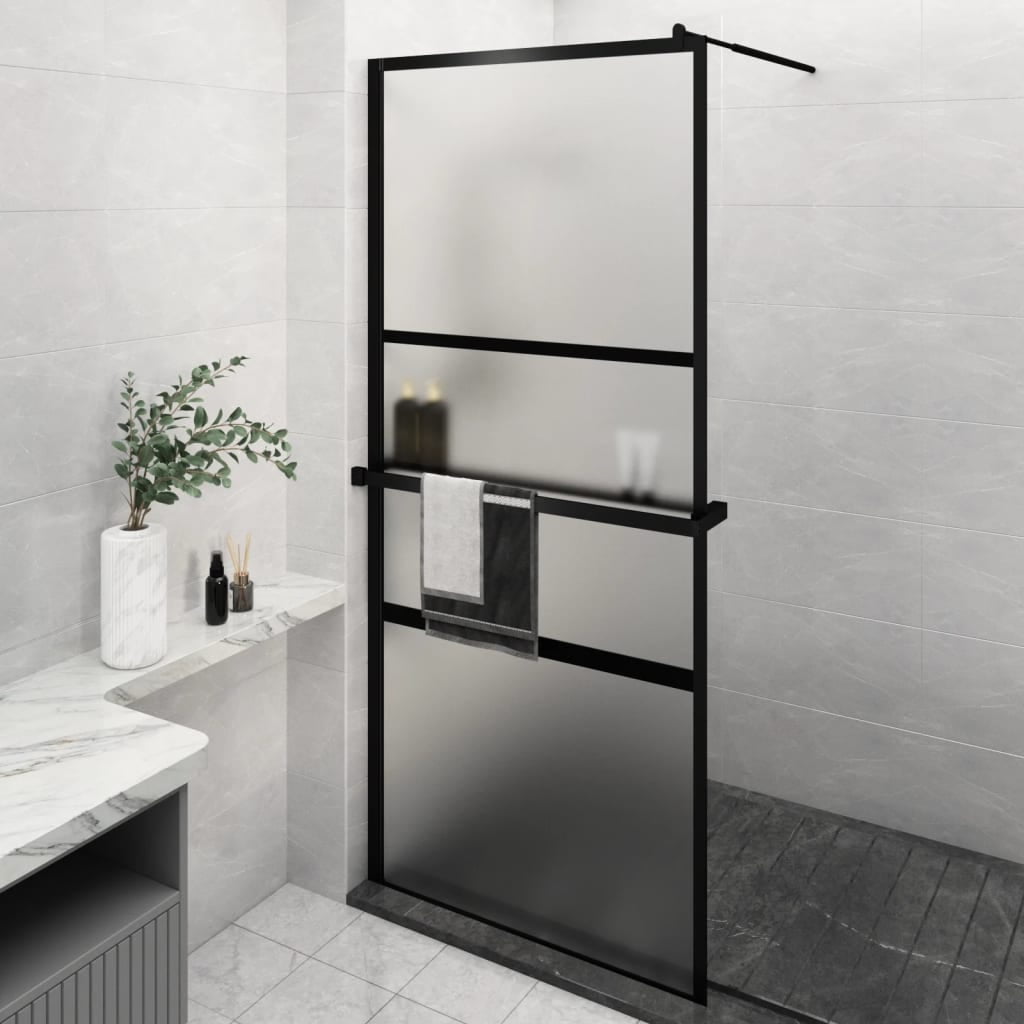 vidaXL Walk-in Shower Wall with Shelf Black 39.4"x76.8" ESG Glass&Aluminum - Walmart.com