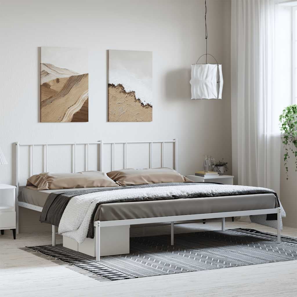 vidaXL White California King Metal Bed Frame with Headboard & Slats, No ...