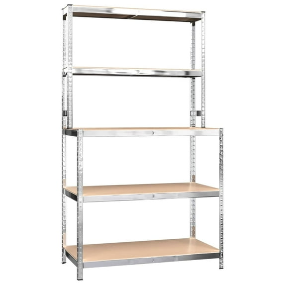 vidaXL 5-Layer Work Table with Shelves Silver Steel&Engineered Wood ...