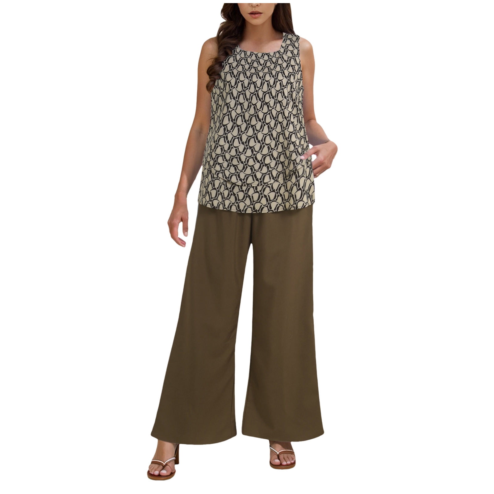 vigerkar 2 Piece Sets for Women Square Neck Tops Wide Leg Crop Pants Vacation Summer Travel ...