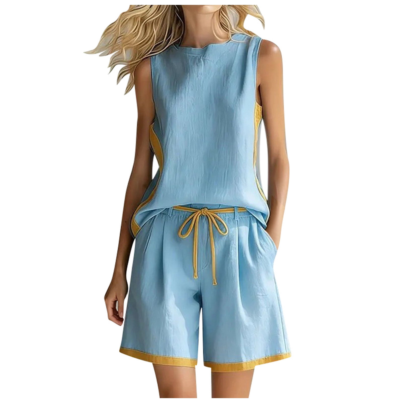 vigerkar 2 Piece Short Sets Women Summer Fashion Round Neck Sleeveless ...