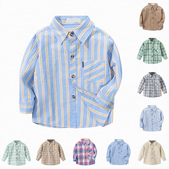 vigerkar Boys Casual Button Down Slim-Fit Tops Long Sleeve Shirt (Light ...