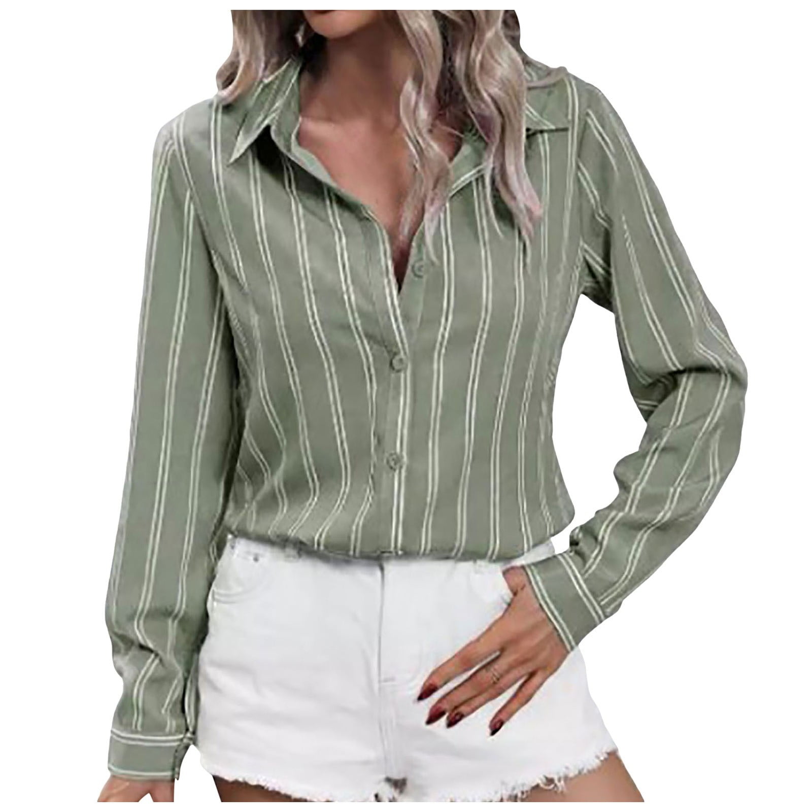 vigerkar Button Down Shirts for Women Striped Long Sleeve Dress Shirts Collared Office Work ...