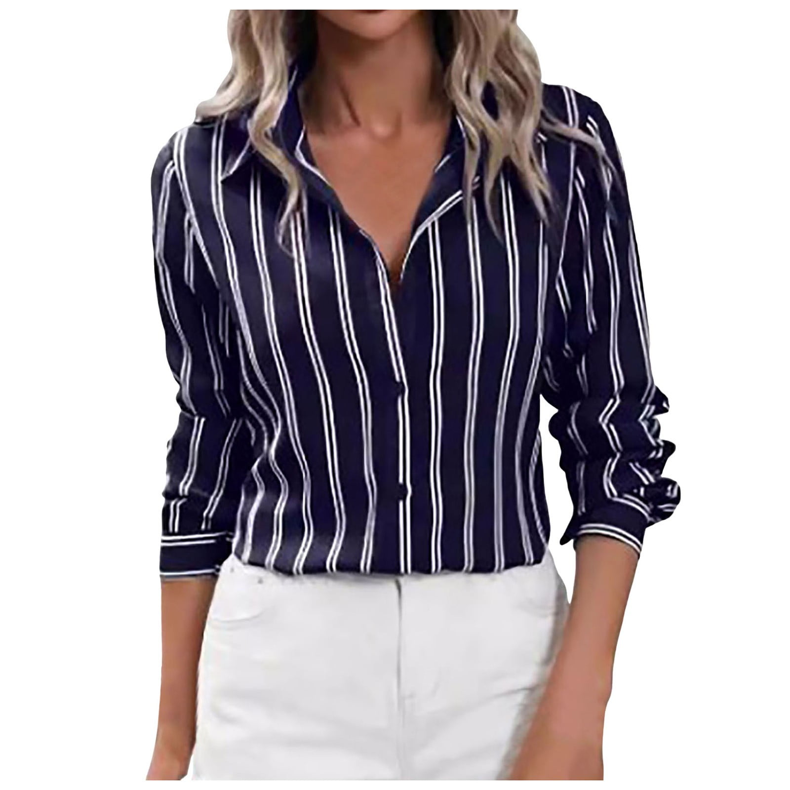 vigerkar Button Down Shirts for Women Striped Long Sleeve Dress Shirts ...