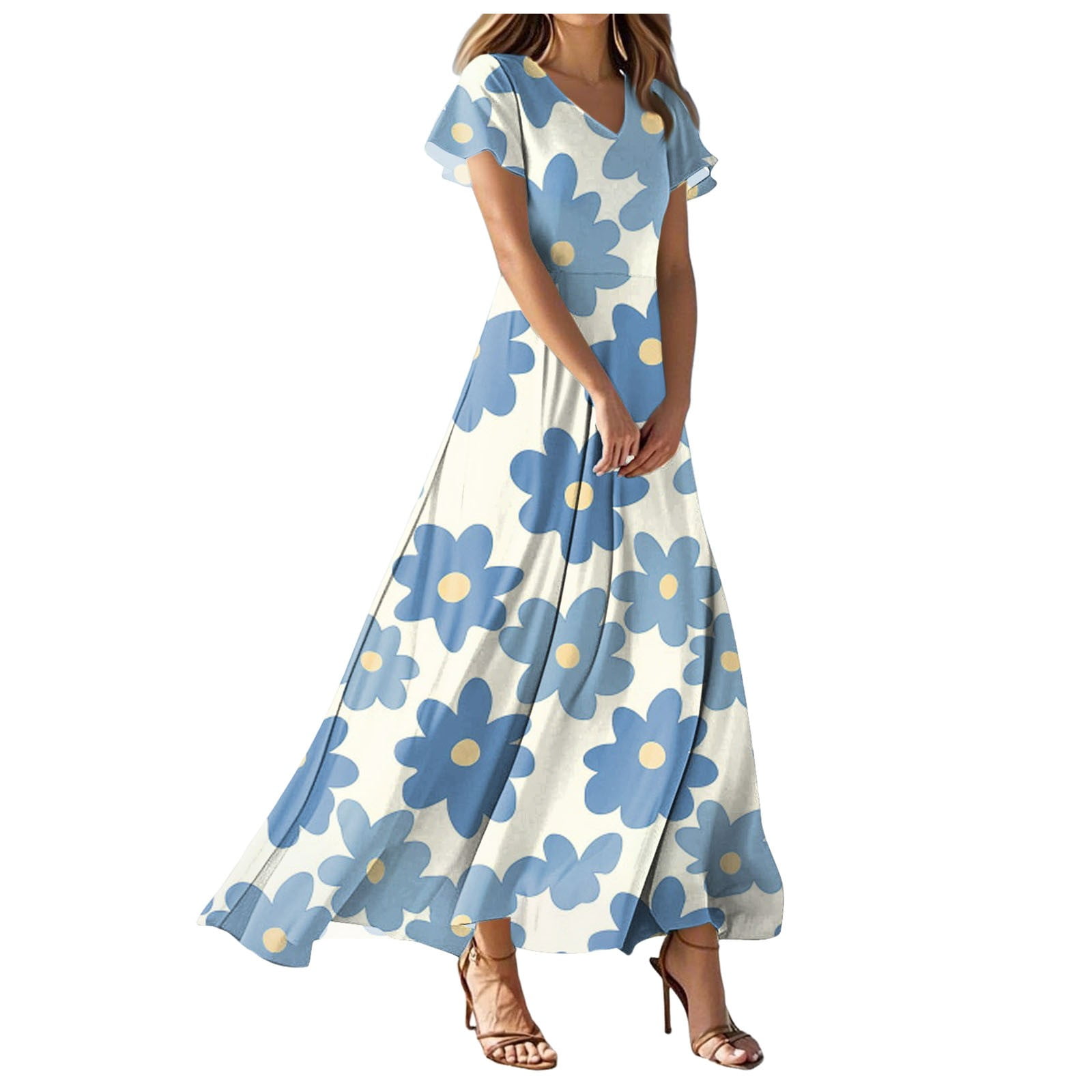 vigerkar Floral Maxi Dresses for Women 2025 Summer Casual Short Sleeve V Neck A Line Long Dress ...