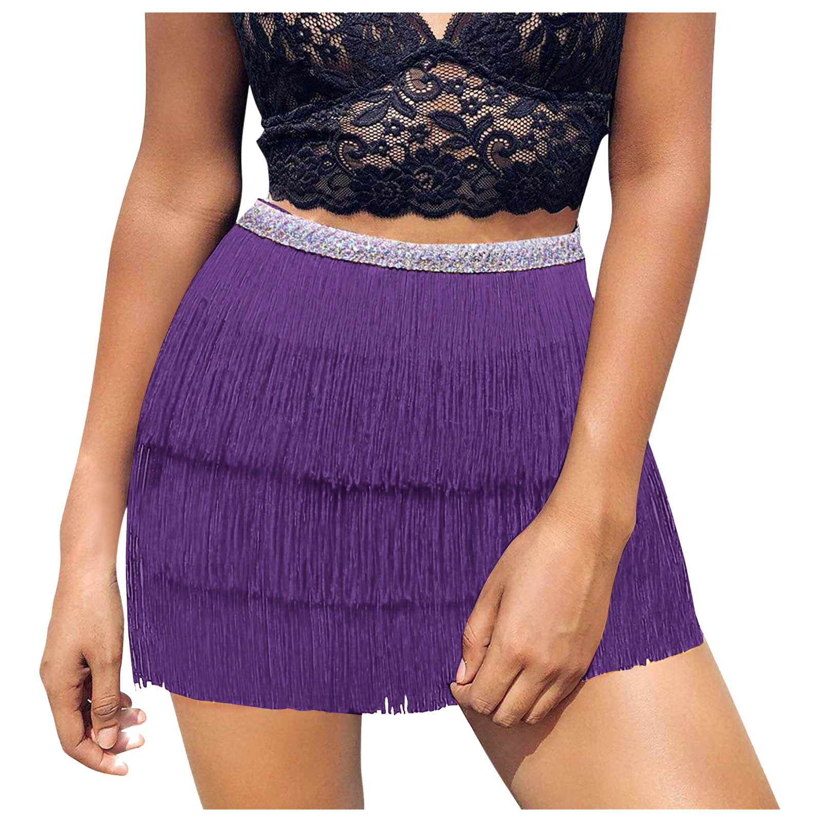 vigerkar Fringe Belly Skirt Sequin Tassel Dance Skirt Short Belly Hip ...