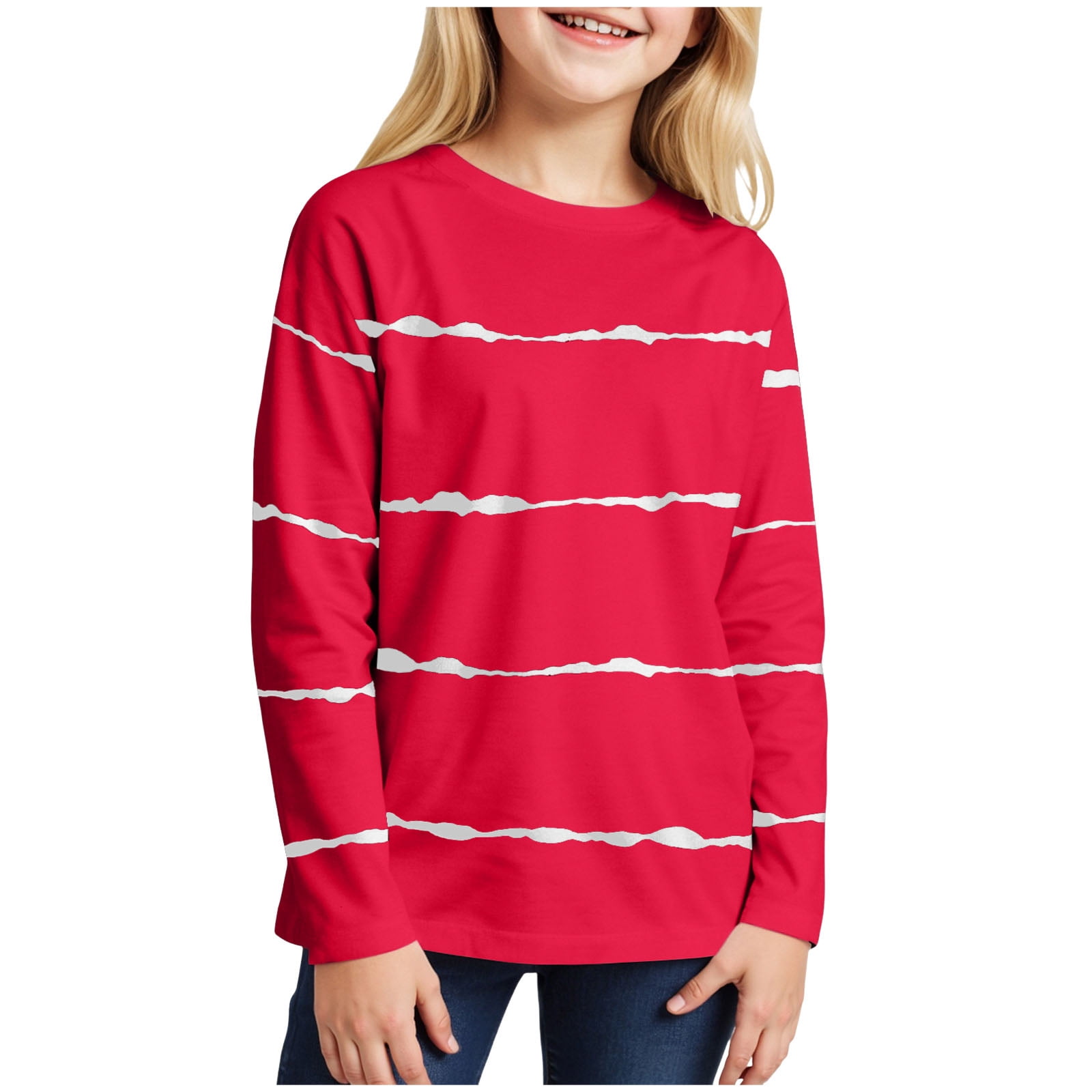 vigerkar Girls Striped Color Block Sweatshirts Kids Crewneck Long ...