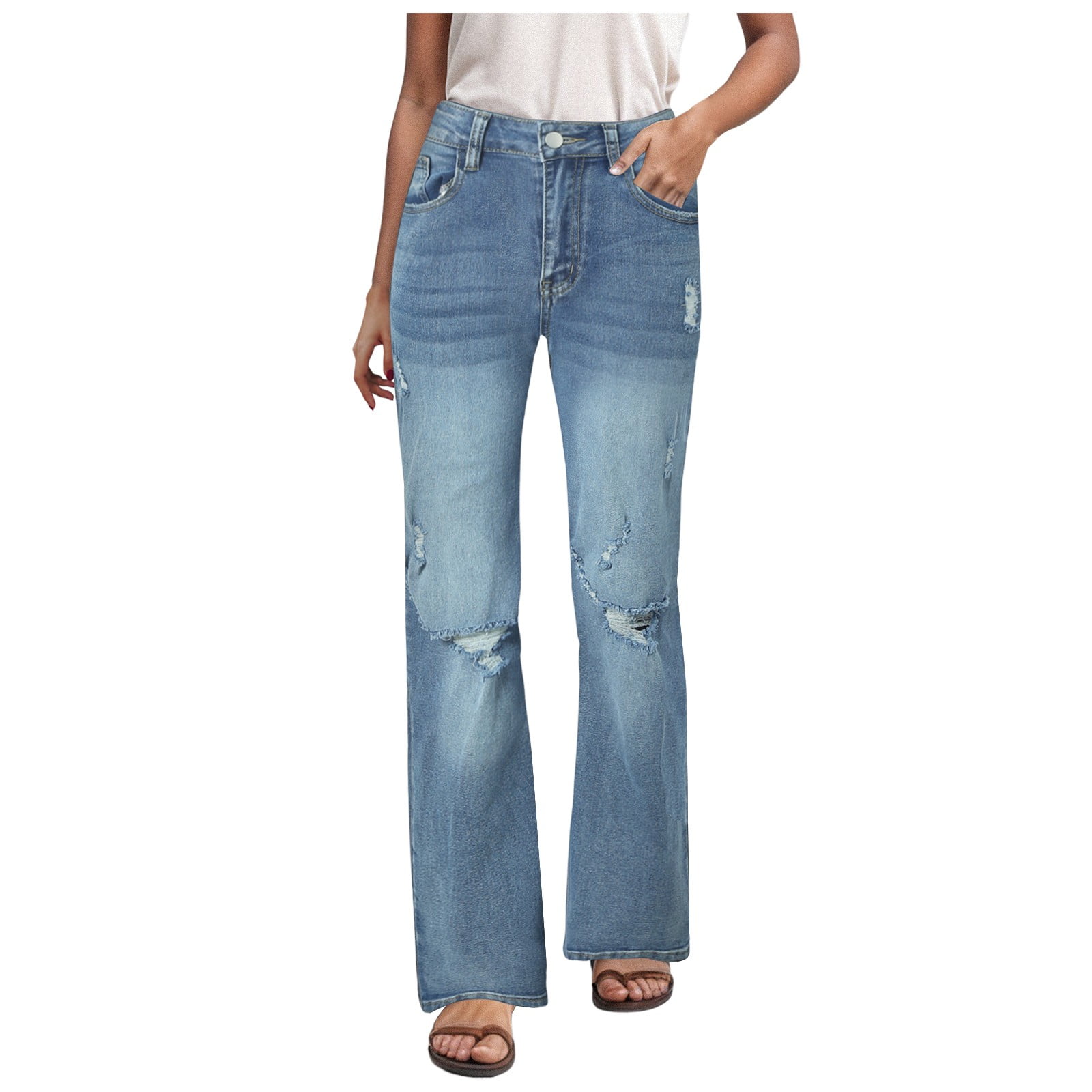 vigerkar High Waisted Ripped Flare Jeans for Women Distressed Bell ...