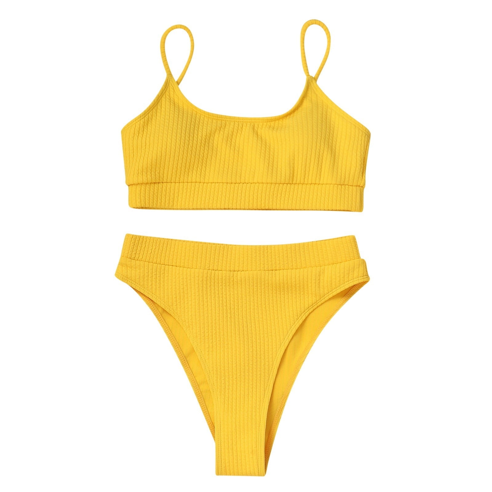 vigerkar High Waisted Tummy Control Ribbed Bikini Crop Top Brazilian Swimsuit Set 2 Piece Yellow ...