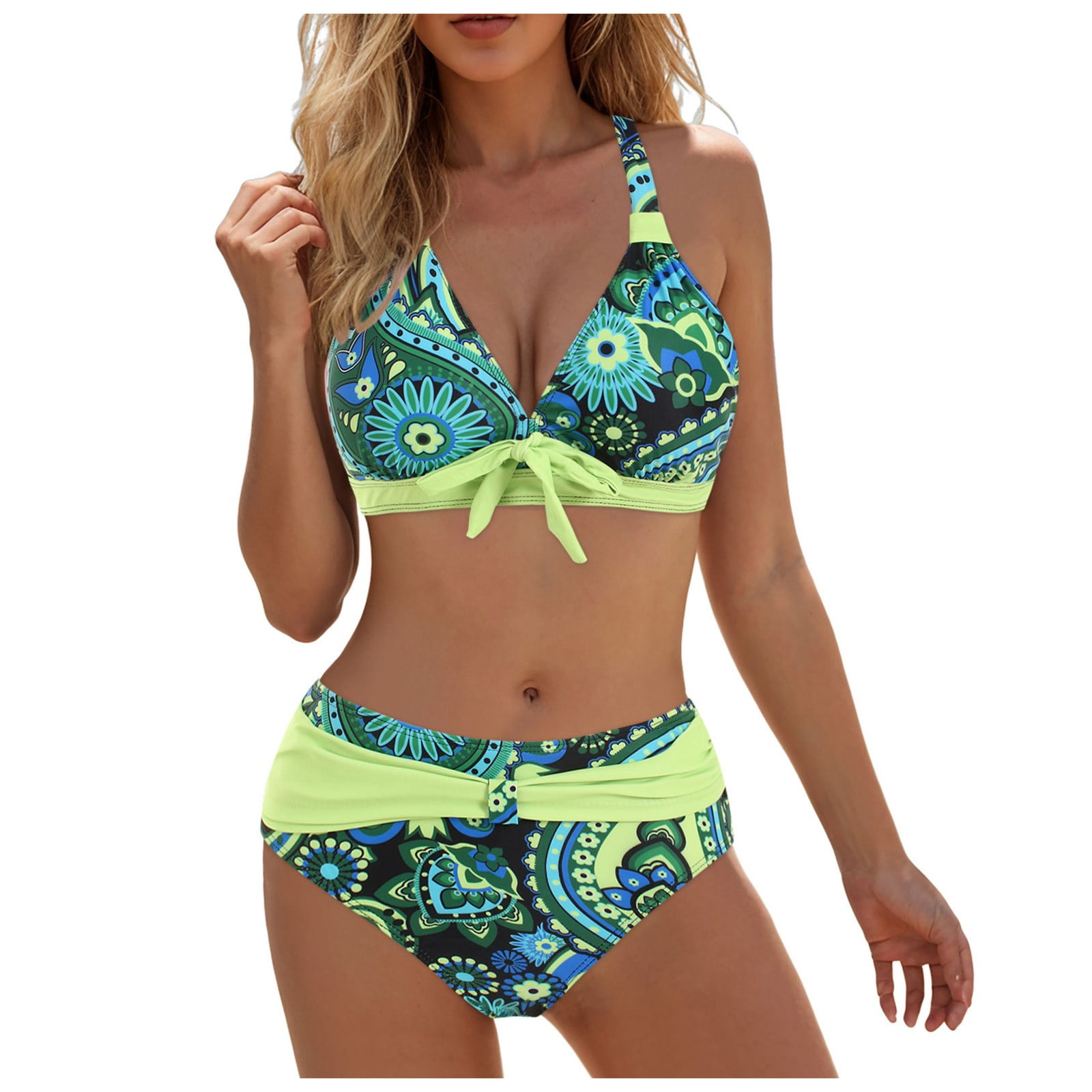 vigerkar Plus Size Tie-Front Bikini Set 2025 – Women's Halter Neck Two-Piece Swimsuit with Tummy ...