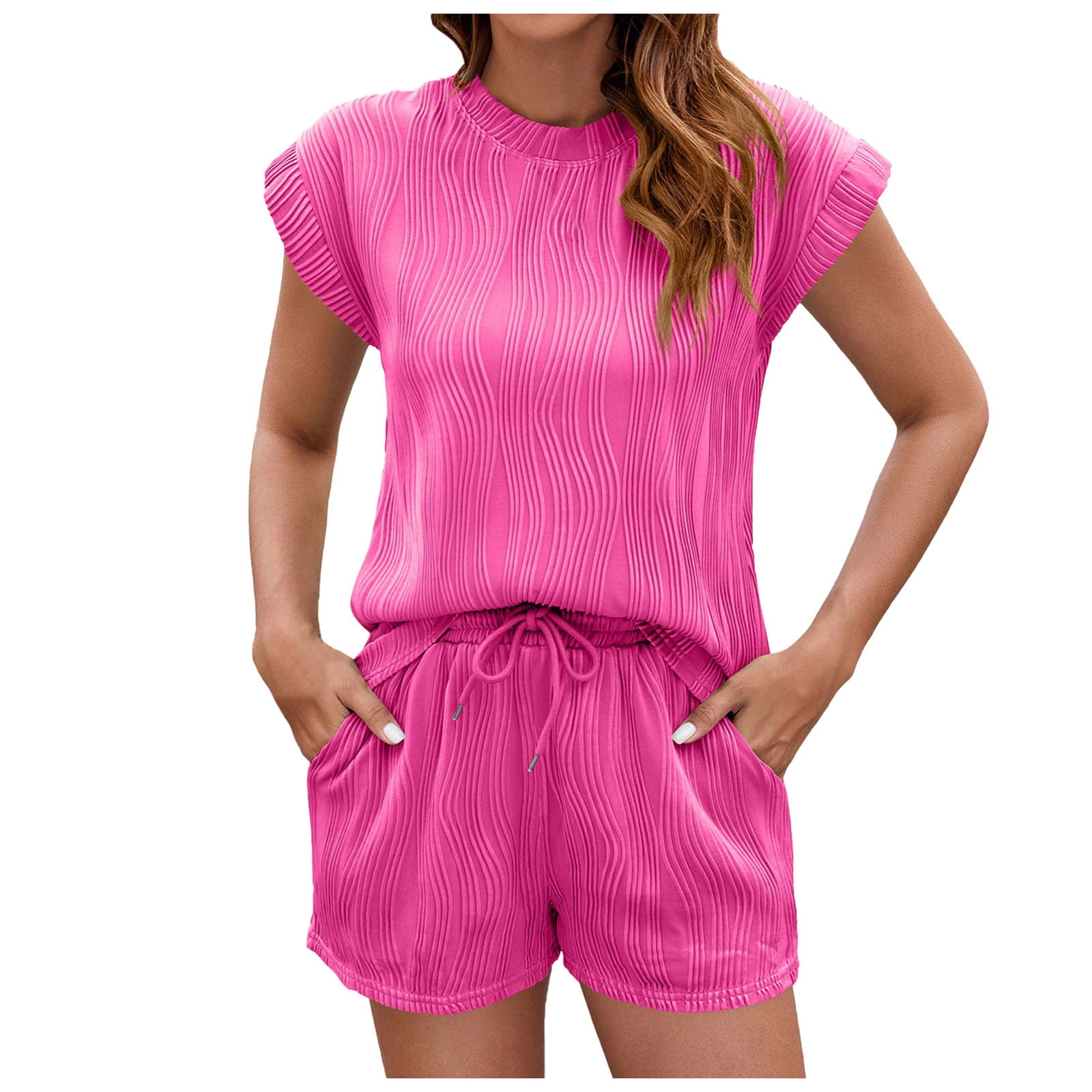 vigerkar Short Sets for Women Summer 2 Piece Soft Shorts Womens Outdoor Suits 2025 Hot Pink, S ...