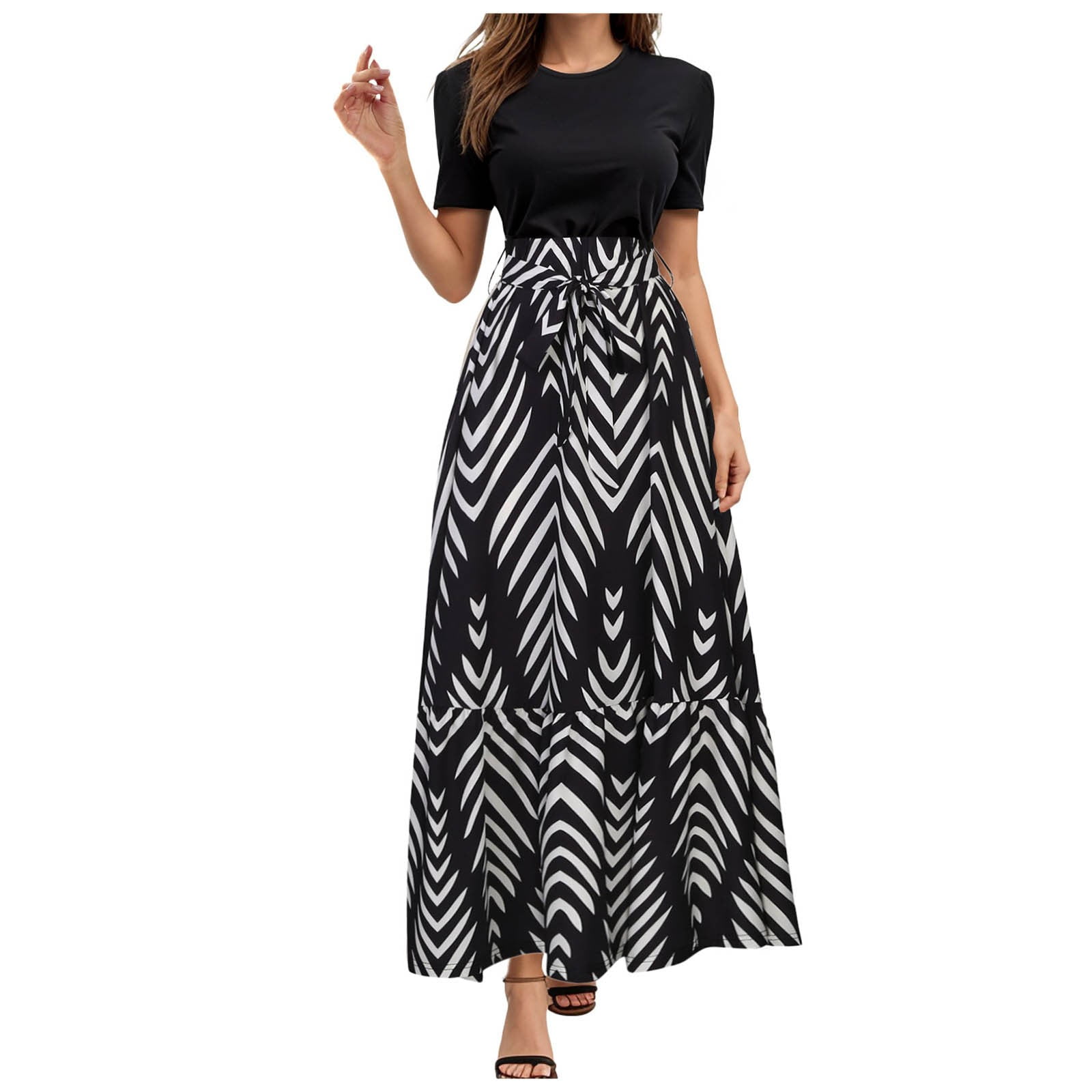 vigerkar Summer Dresses for Women 2025 Floral Print Wrap Short Sleeve Maxi Dress Patchwork ...