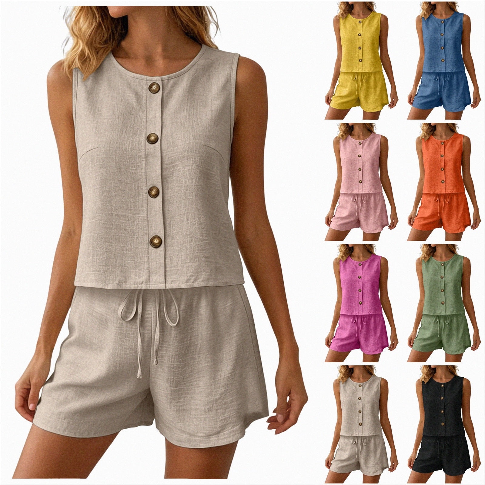 vigerkar Summer Lounge Set Women Button Sleeveless Shirts Shorts ...
