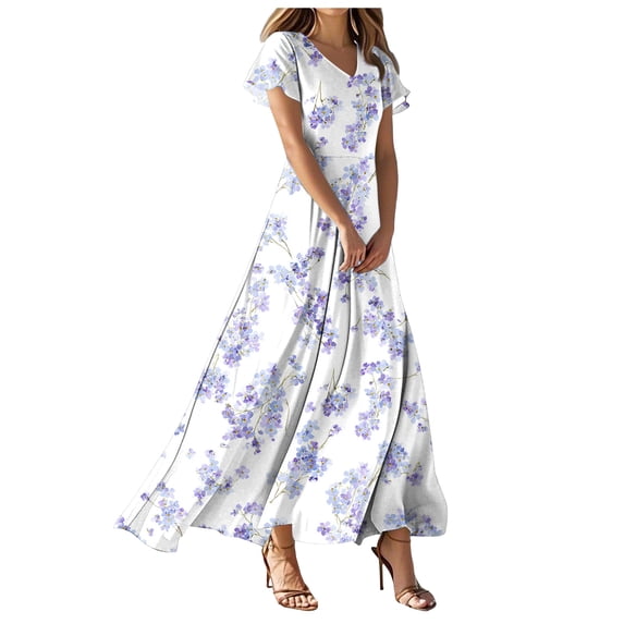 vigerkar Summer Maxi Dresses for Women 2026 Short Sleeve V Neck Loose ...