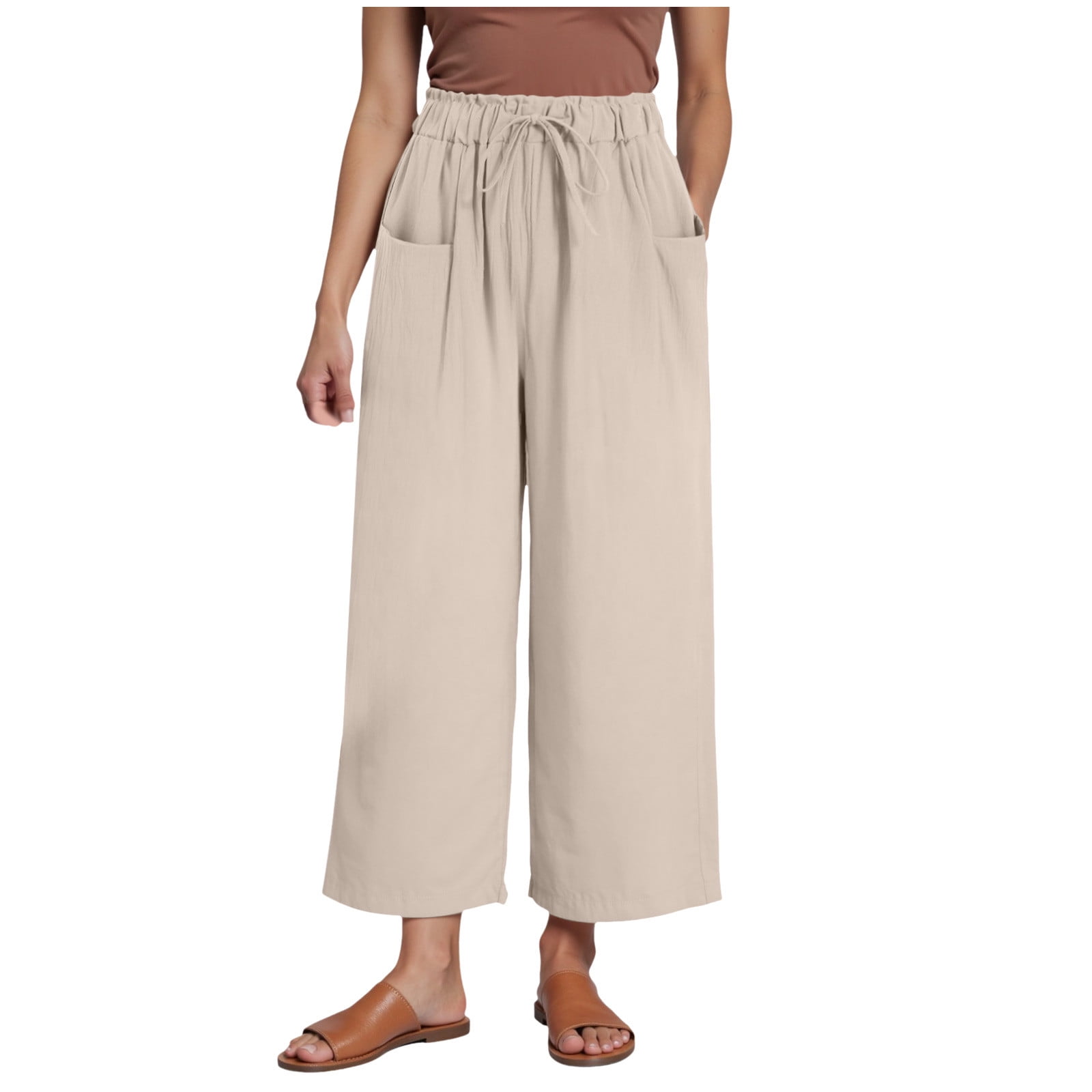 vigerkar Women Linen Baggy Harem Pants Summer Drawstring Casual Lounge ...