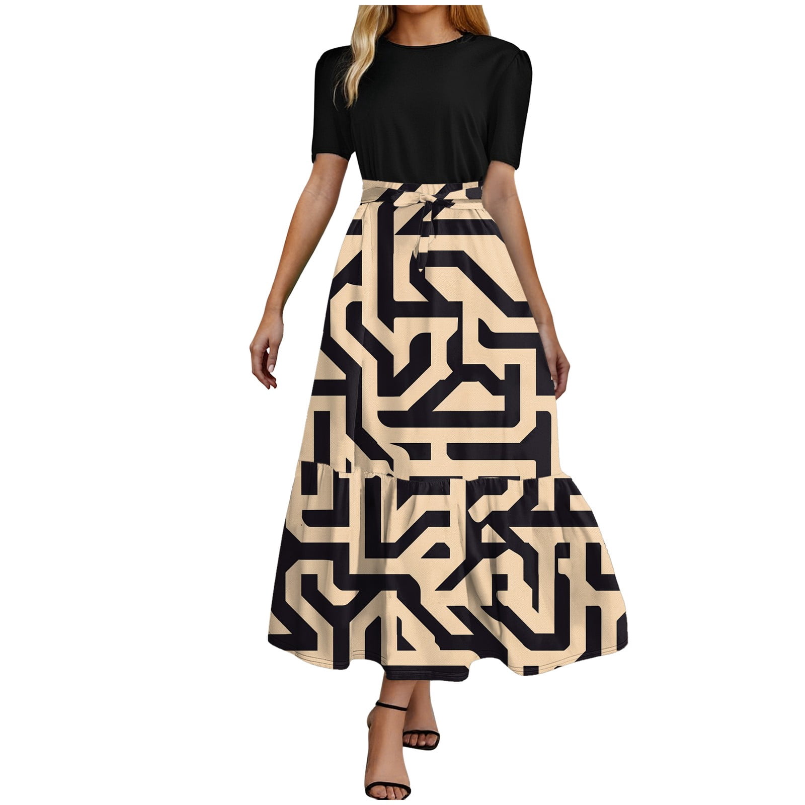 vigerkar Women's Fashion Floral Print High-Waist Maxi Dress - Color ...