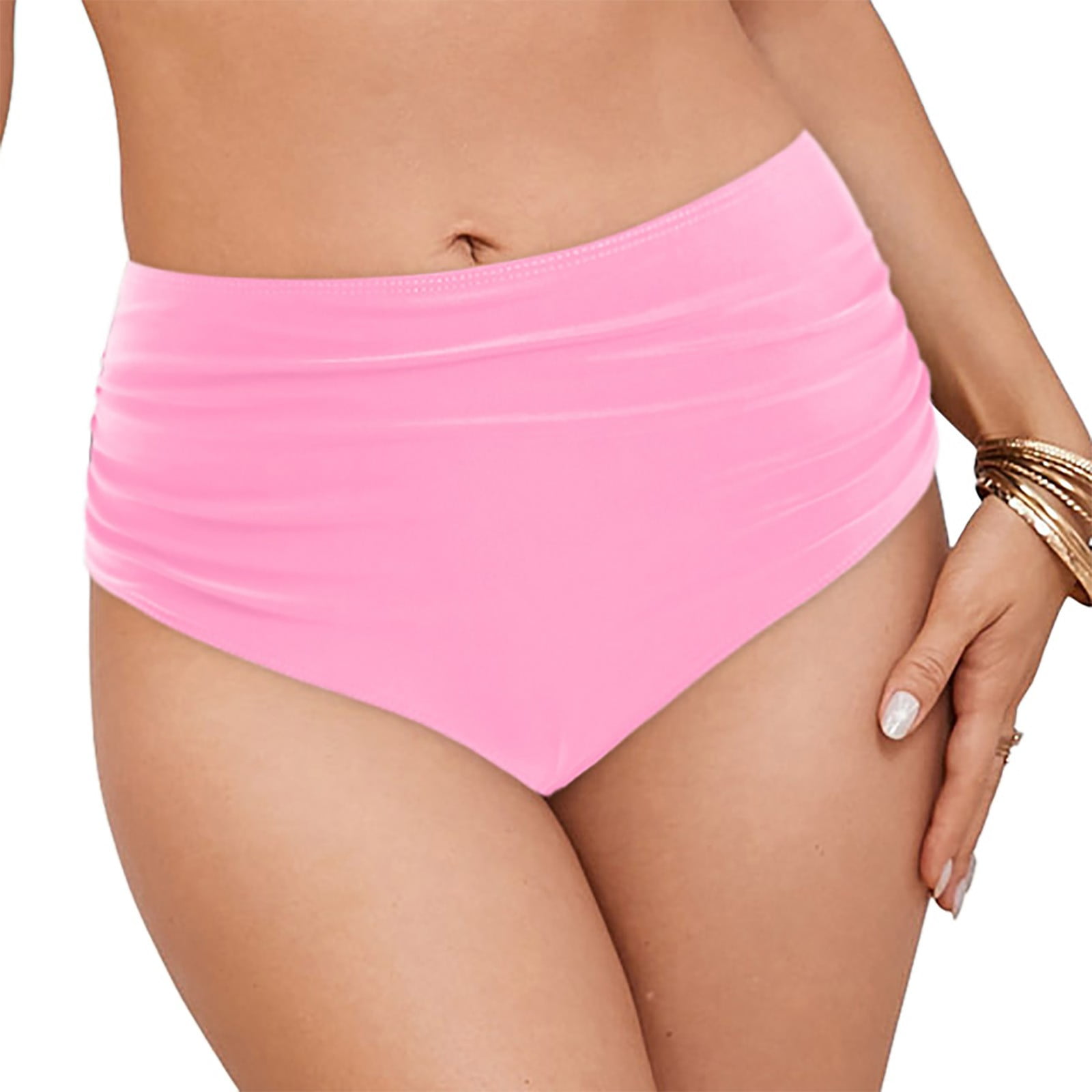vigerkar Women's High Waisted Bikini Bottom Tummy Control Ruched Bathing Suit Swim Bottom Pink ...