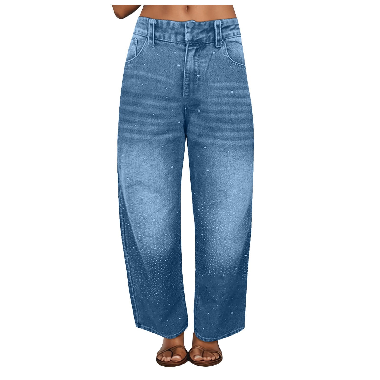 vigerkar Women's Shiny Jeans Glitter Mid Rise Boyfriend Baggy Wide ...