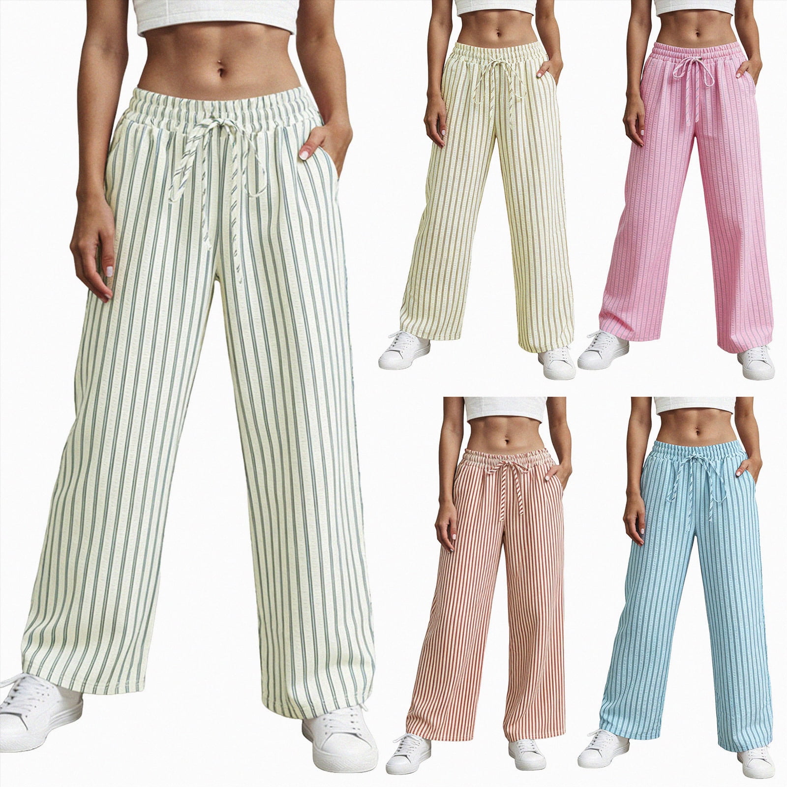 vigerkar Women's Striped Pants Pajama Lounge Boxer Pants Casual Wide ...