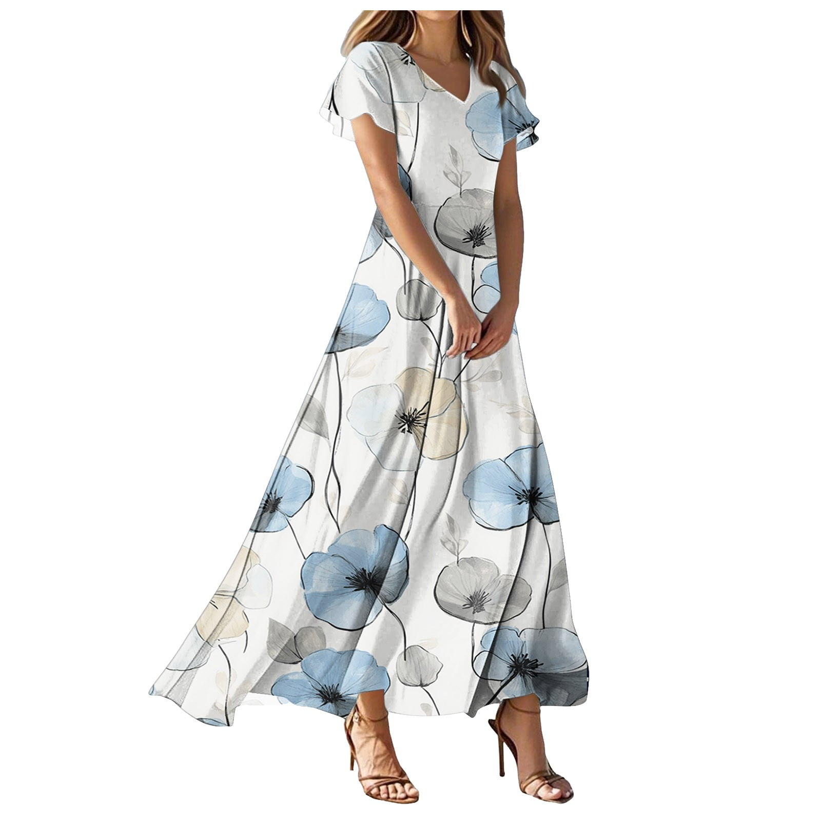 vigerkar Women's Summer Dress 2025 Short Sleeve V-Neck Boho Floral ...