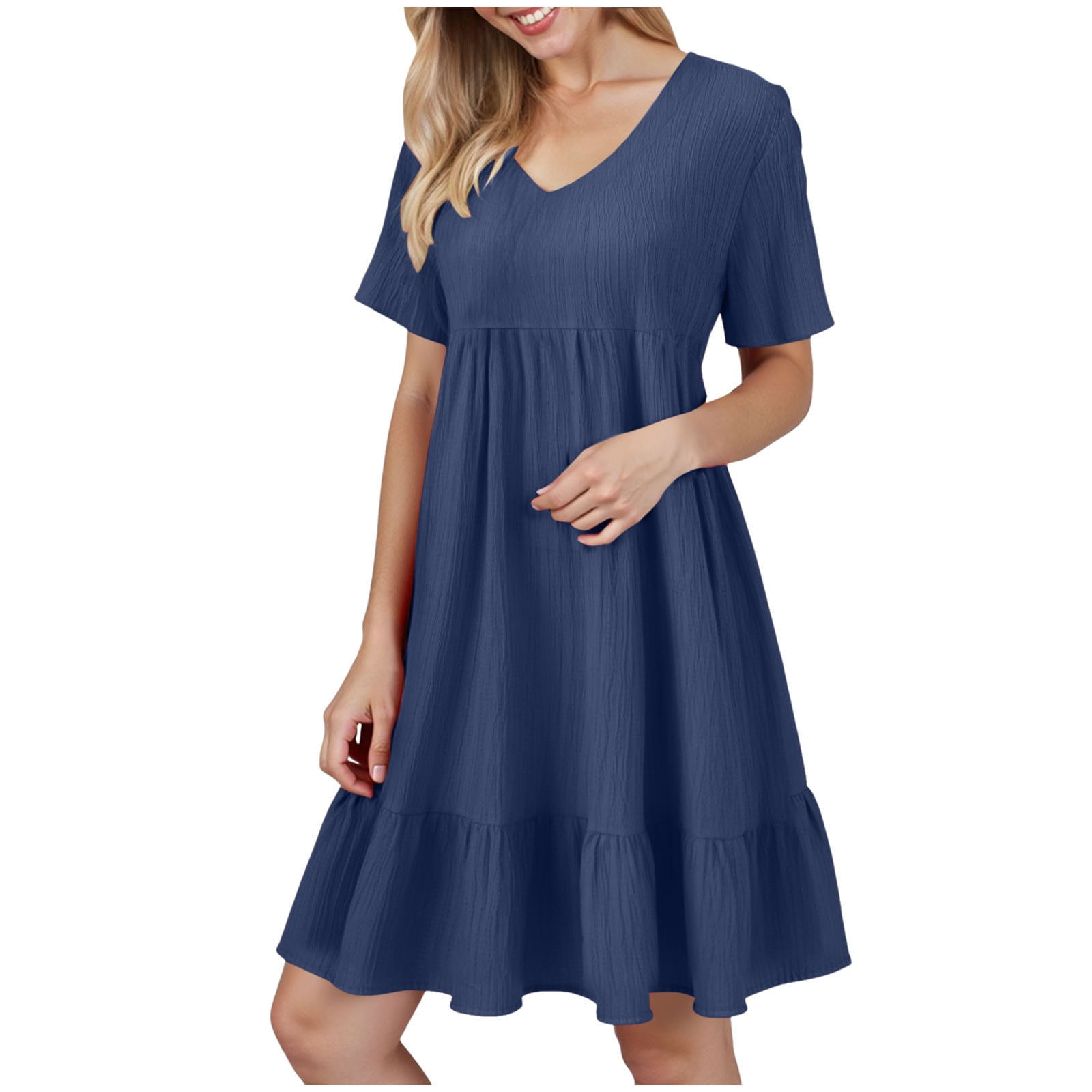 vigerkar Women's Summer Empire Waist Dress Smocked Flutter Short Sleeve ...