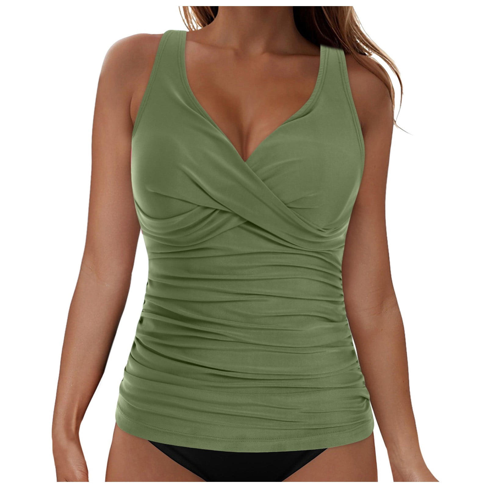 vigerkar Women's No Underwire Tankini Top Tummy Control Bathing Suits Sexy V Neck Crossover Swim ...