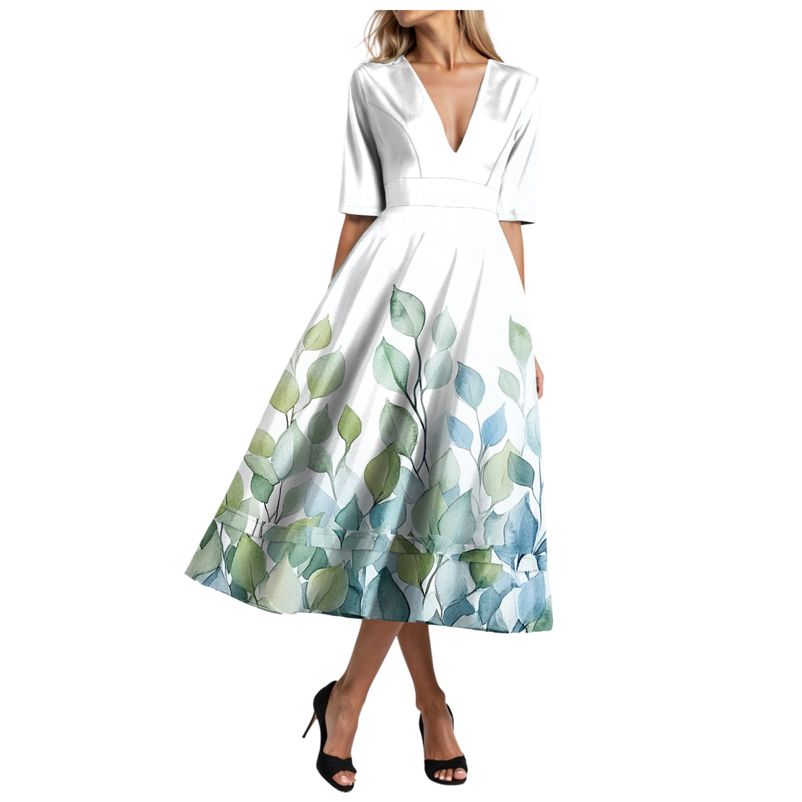 vigerkar Womens 2025 Summer Boho V Neck Floral Print Half Sleeve Dress Casual Flowy Maxi Dresses ...