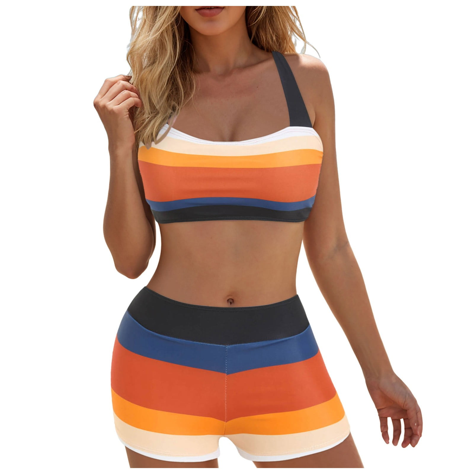 vigerkar Womens 2025 Summer Two Piece Swimsuits Bikini Tops Boyshort Bottom Orange, XXL ...