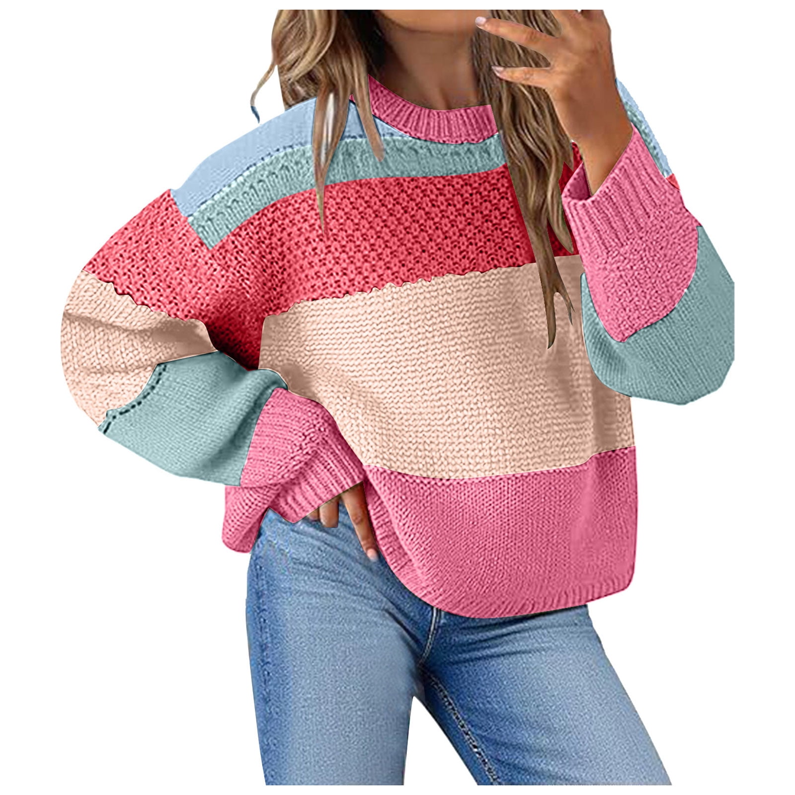 vigerkar Womens Color Block Loose Sweaters 2025 Winter Trendy Casual Oversized Y2k Going Out ...