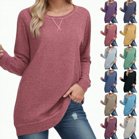 vigerkar Womens Long Sleeve Crewneck Shirts Fall Winter Casual Work ...