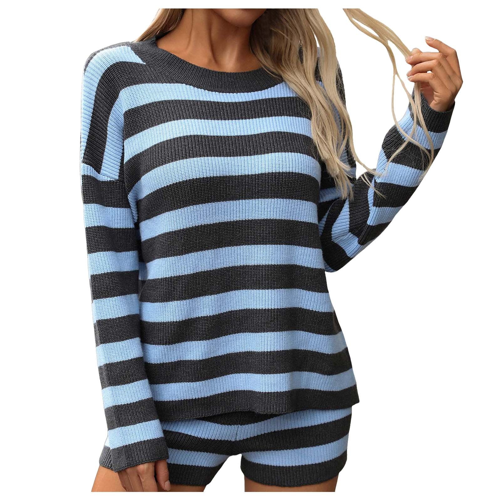 vigerkar Womens Oversized Lounge Sets 2 Piece Outfits Striped Matching ...