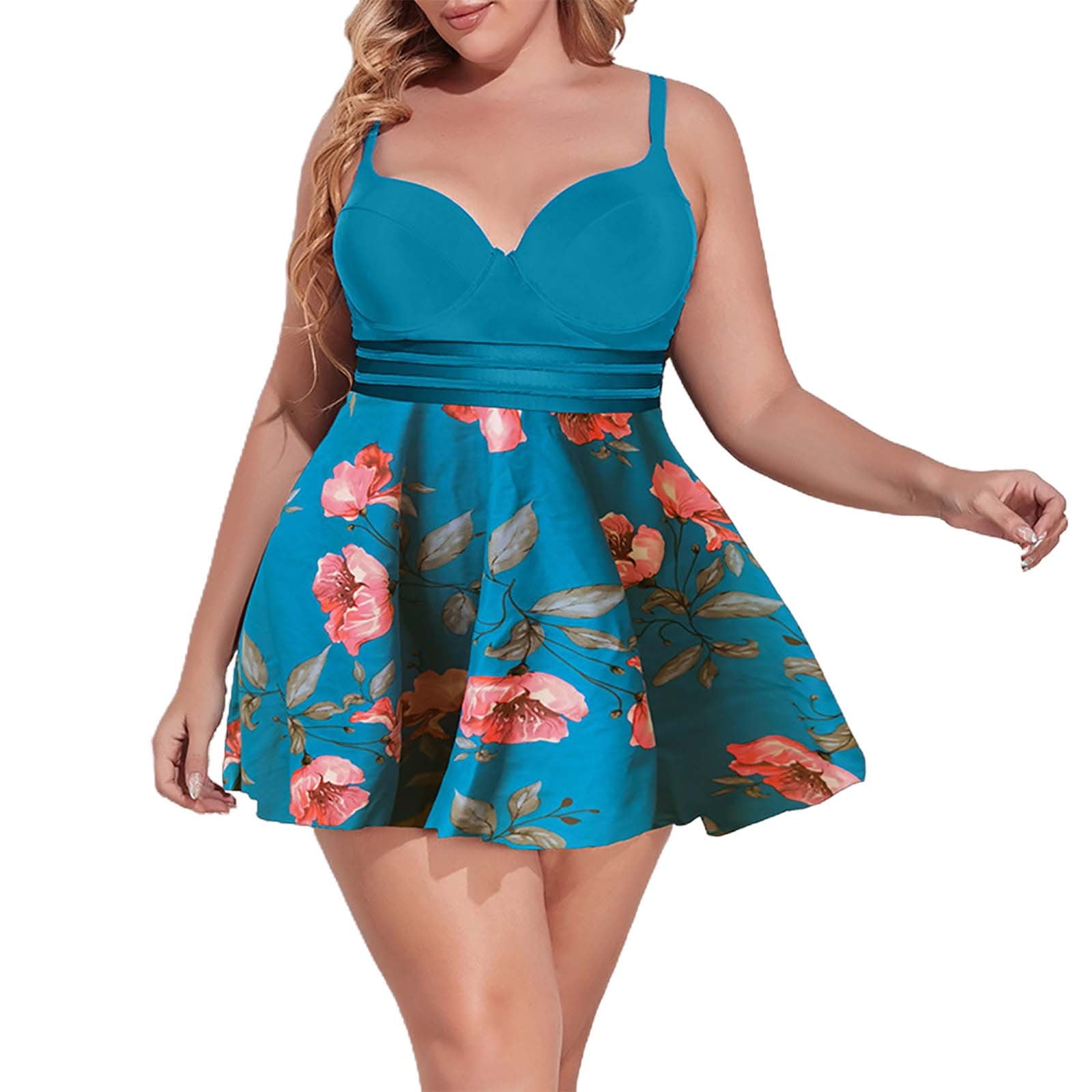 vigerkar Womens Plus Size Swim Dress Swimsuit One Piece Tummy Control Bathing Suit Flowy Body ...