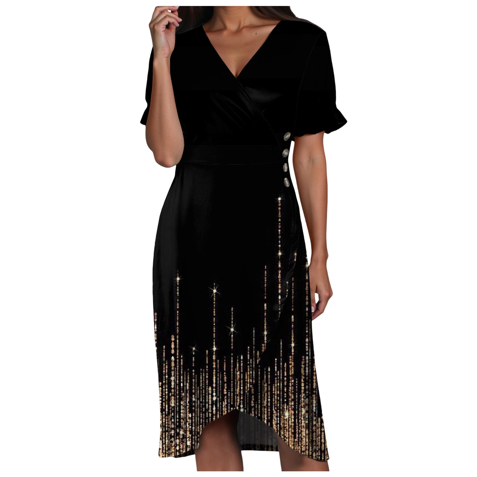 vigerkar Womens Sundress Summer Floral Short Sleeve Wrap V Neck A-Line ...