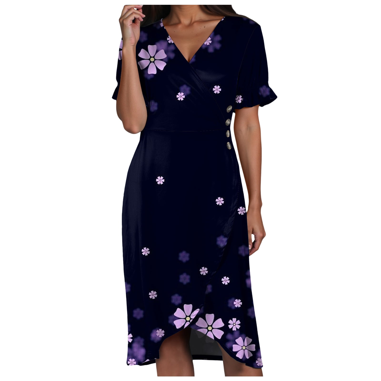 vigerkar Womens Sundress Summer Floral Short Sleeve Wrap V Neck A-Line ...