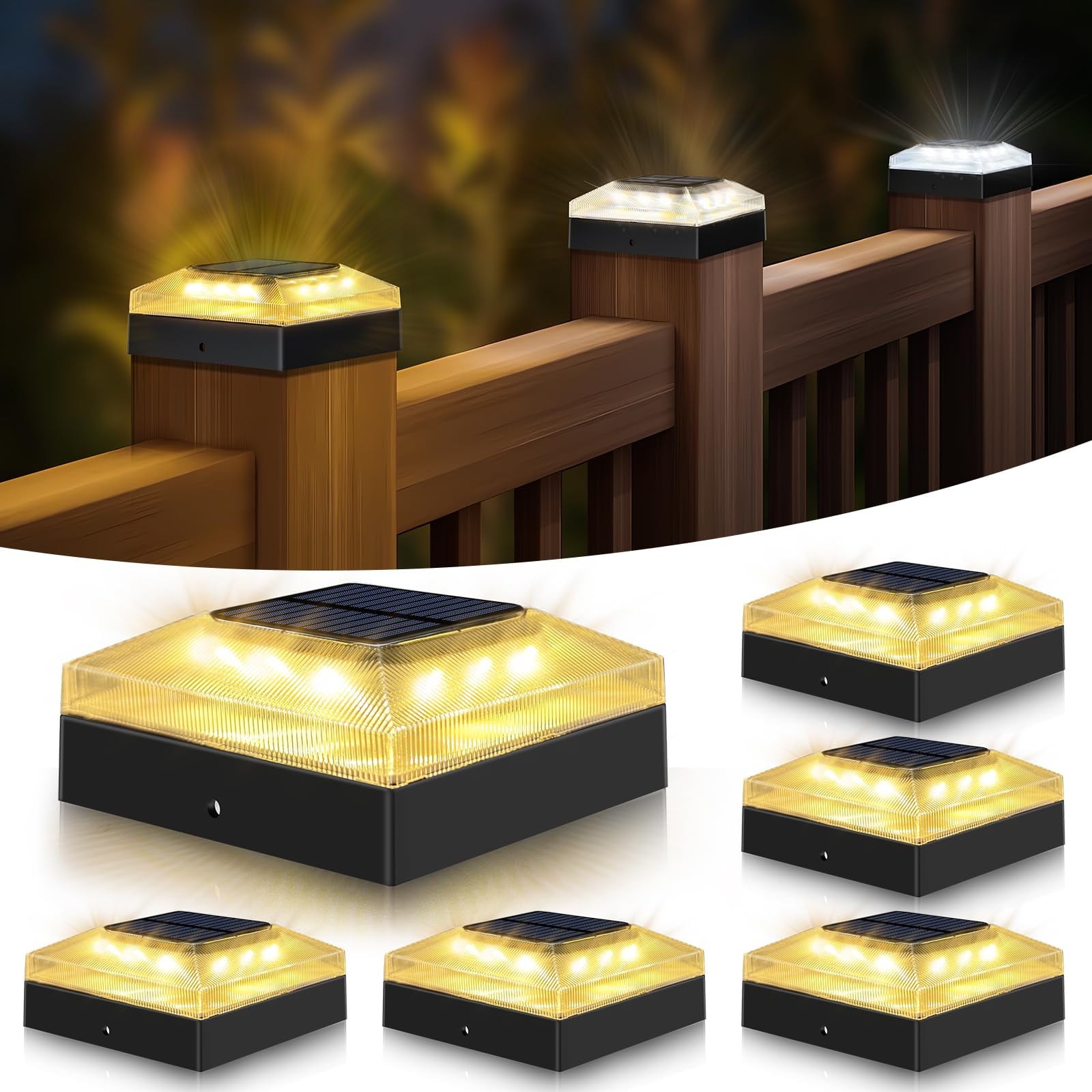 vighep 4x4 Solar Post Cap Lights Outdoor - 6 Pack Fence Post Light with ...
