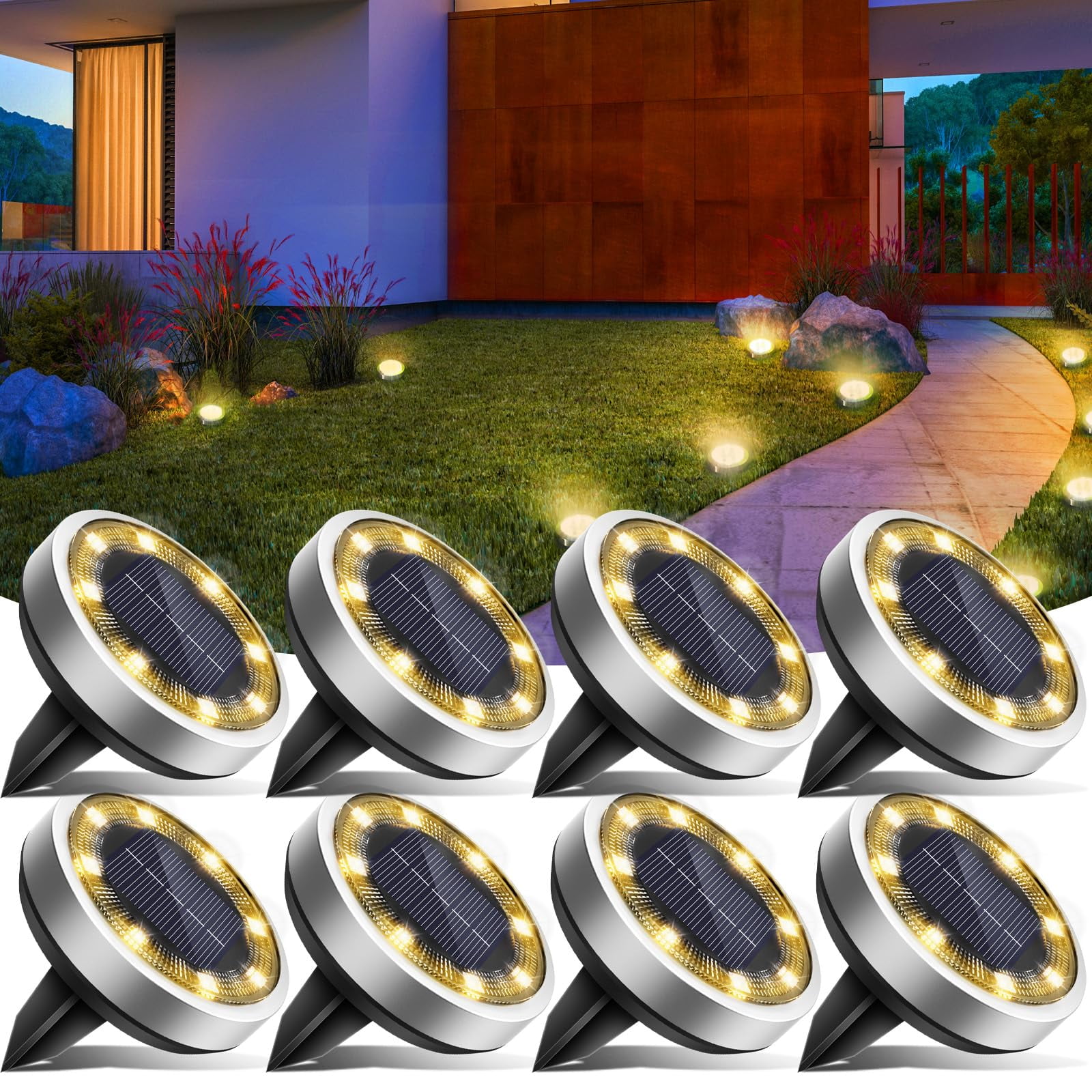 vighep Solar Ground Lights,8 Pack Flat Solar Lights Outdoor Waterproof ...