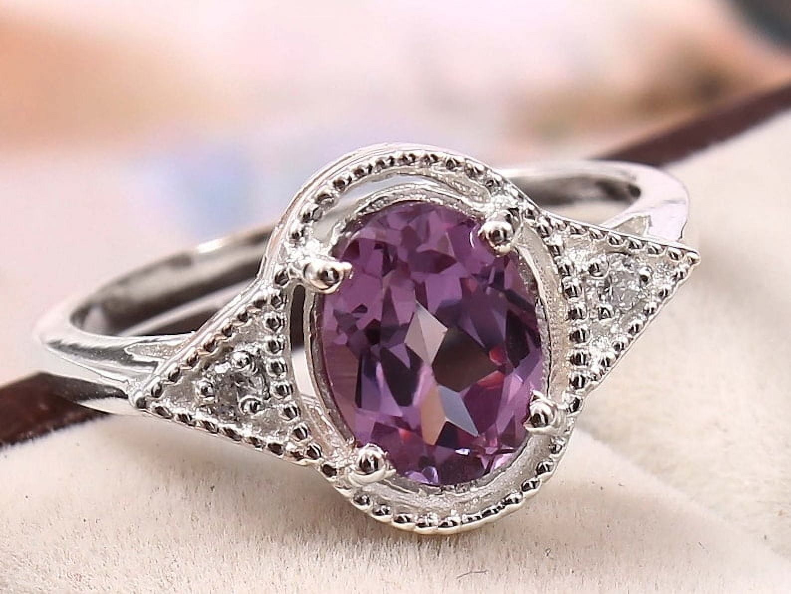 vintage Alexandrite engagement ring 925 silver Oval Cut Alex moissanite ring Color Change ...