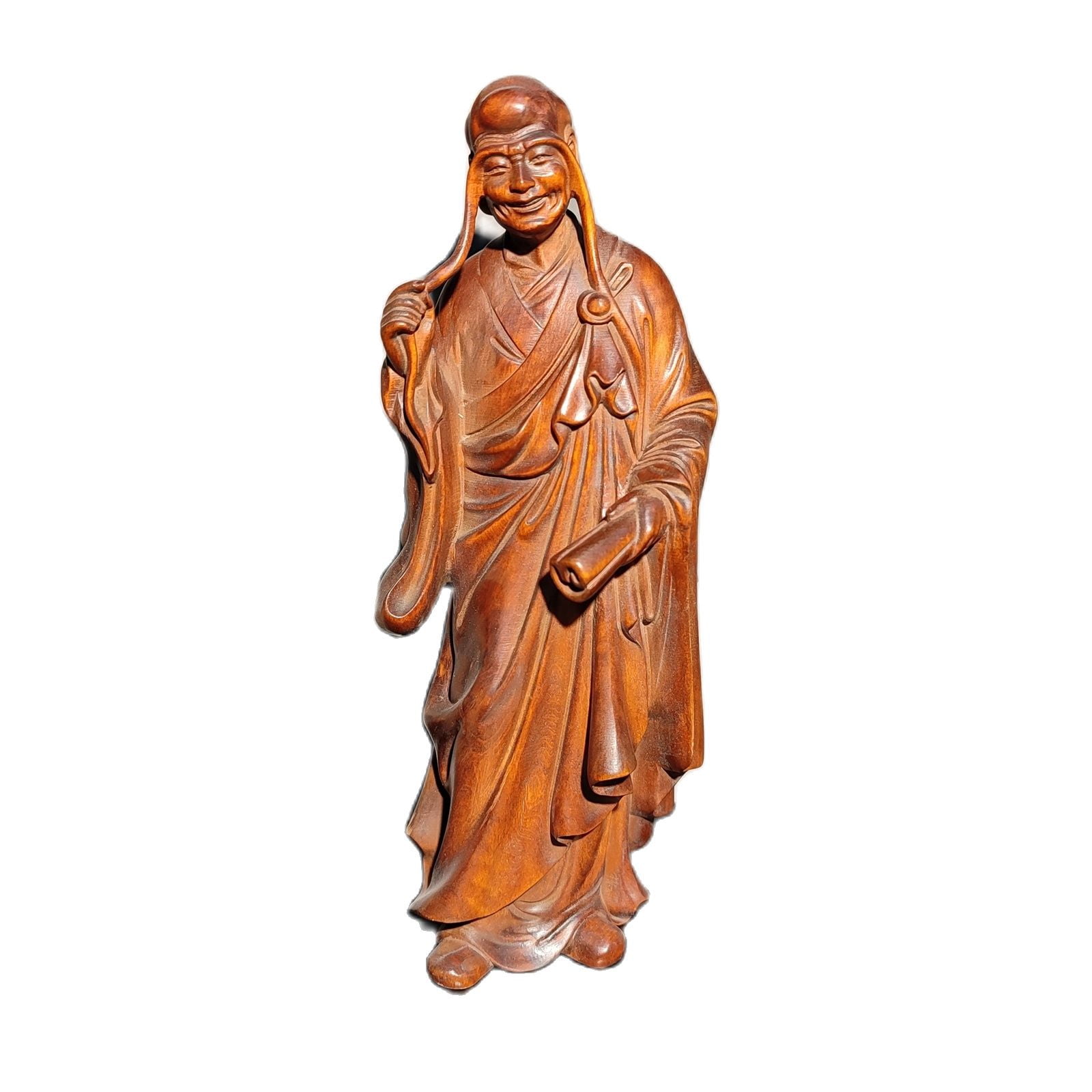 vintage chinese carved wood Long eyebrow Buddha statue meditation ...