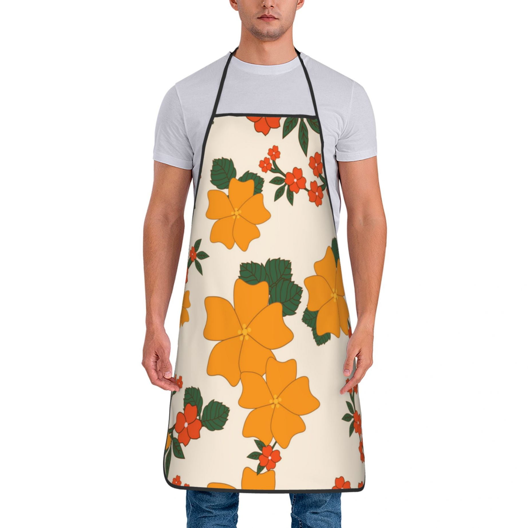 vintage floral wallpaper orange Aprons for Women Men Waterproof Apron ...