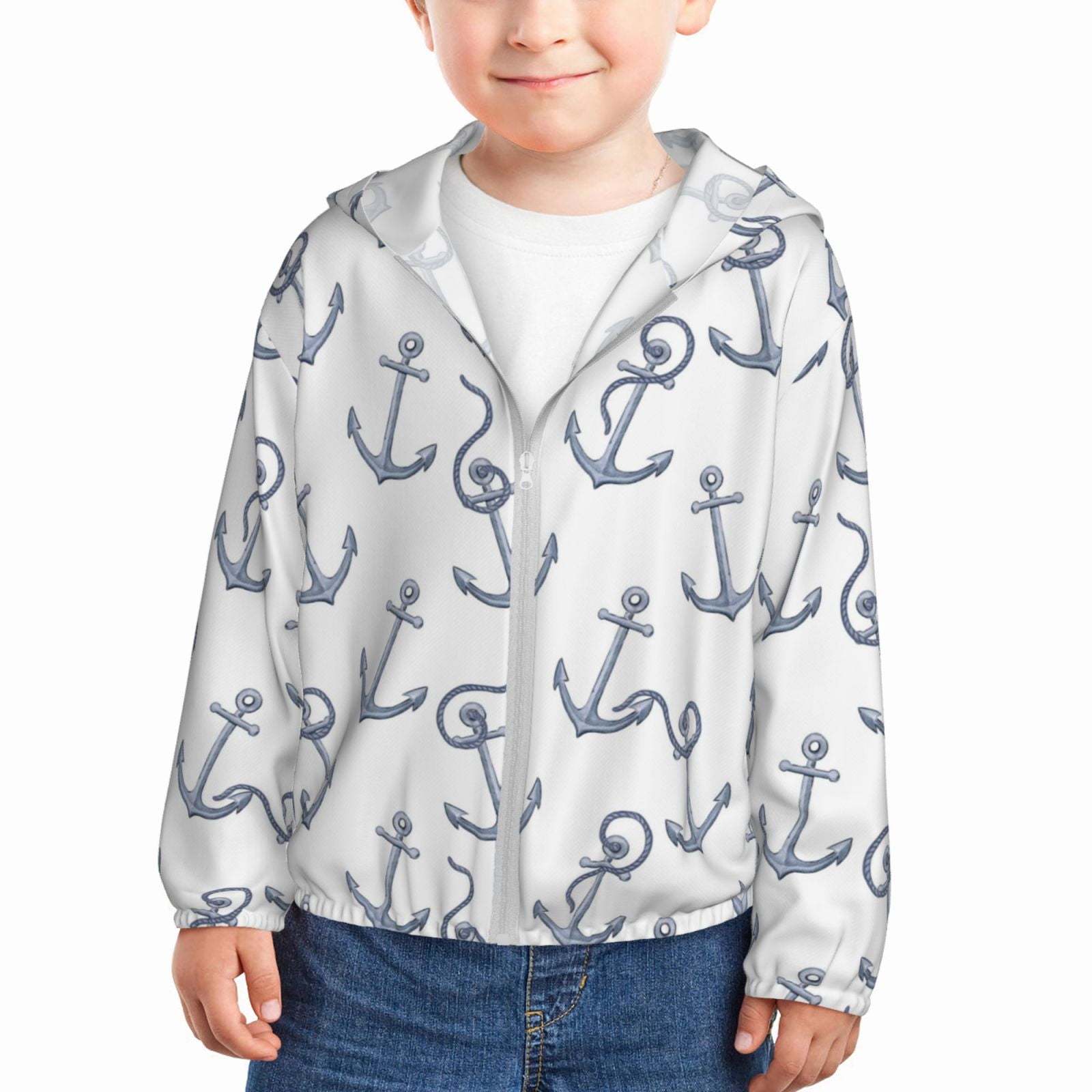 vintage gray anchor rope Sun Protection Clothing Zip Up Hoodie ...