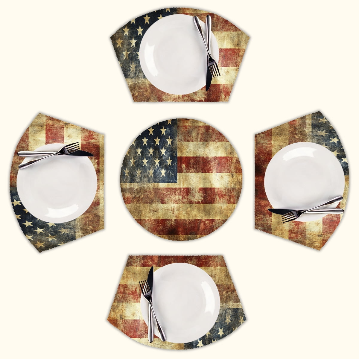 vintage old dirty american flag Round Table Placemats Set Of 5 Wedge ...