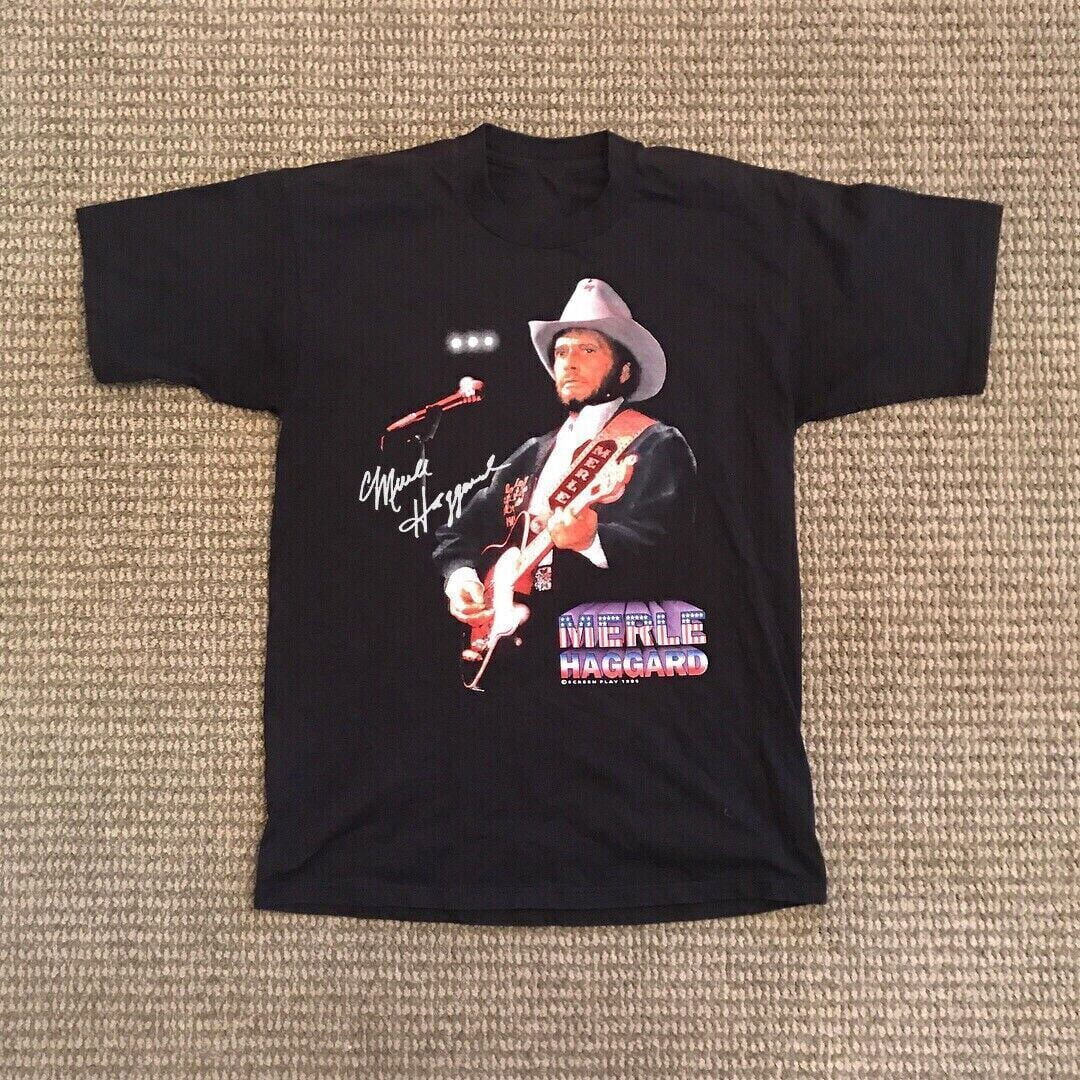 vintage signature cowboy merle haggard unisex black t-shirt - Walmart.com