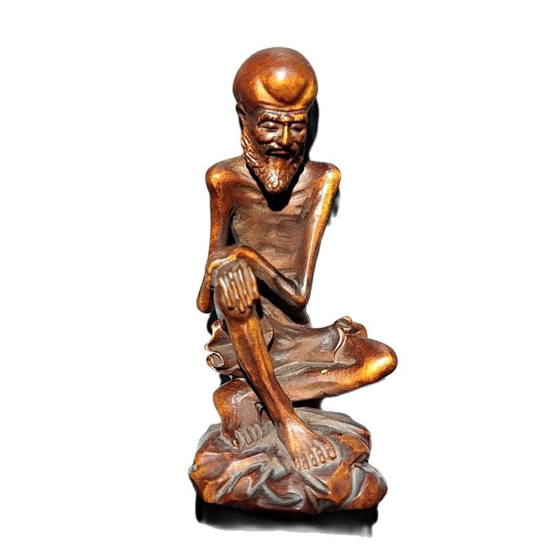 vintage wood carved men thin as a rake praying buddha statue mini ...