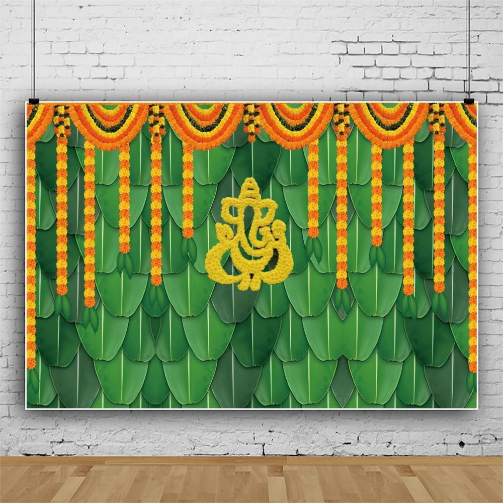 vinyl India Traditional Backdrop Pooja Backdrop Green Puja Ganpati ...