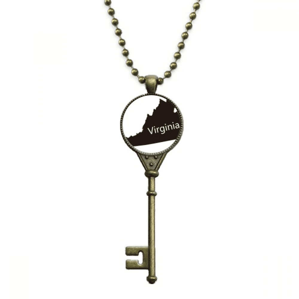 virginia ameusa map outline key necklace pendant tray embellished chain ...