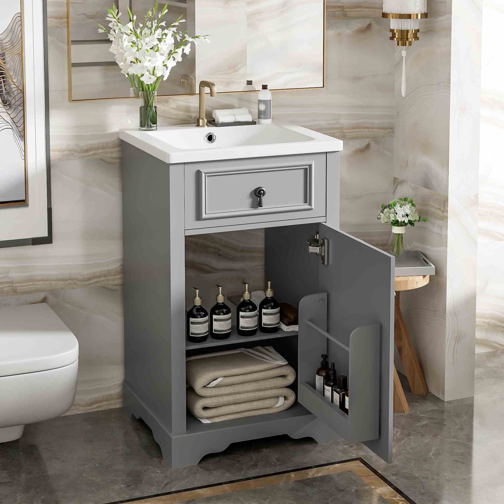 viswild 20" Small Bathroom Vanity with Ceramic Sink, Soft Close Door ...